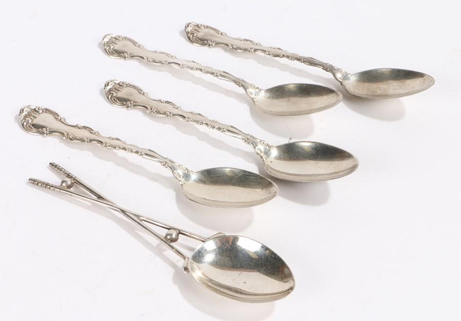 Four Sterling Silver Teaspoons With Scroll Cast