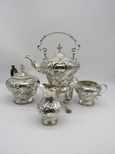 4 Pc Antique Sheffield Silver Plate Rococo Tea Set