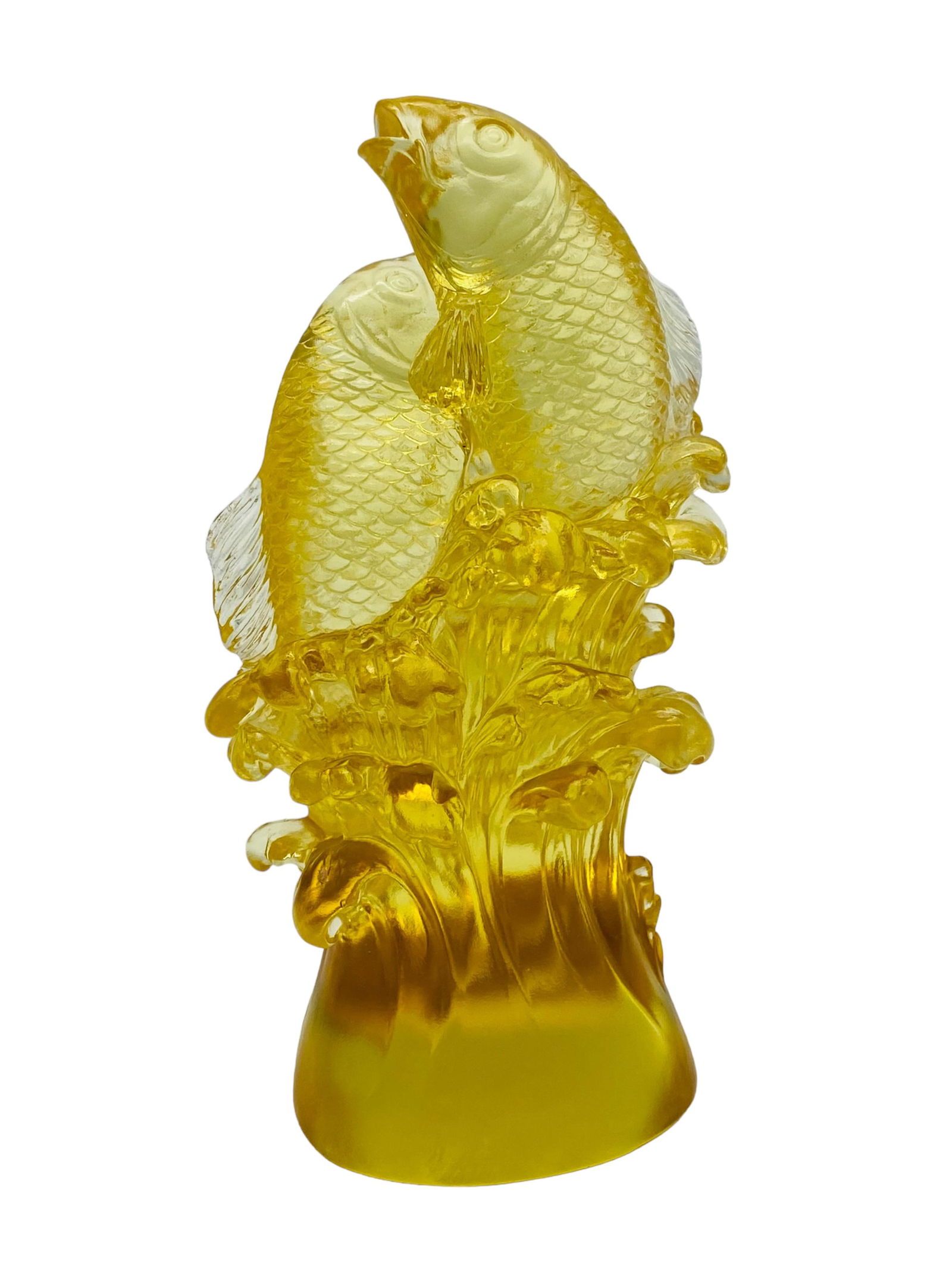 Chinese Yellow Peking Glass Twin Fish