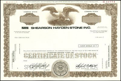 Shearson Hayden Stone Inc. Stock Specimens