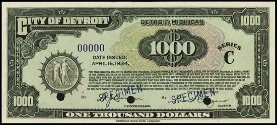 MI. City of Detroit 1934 Depression Scrip Spec. ( - Jun 03, 2008 ...