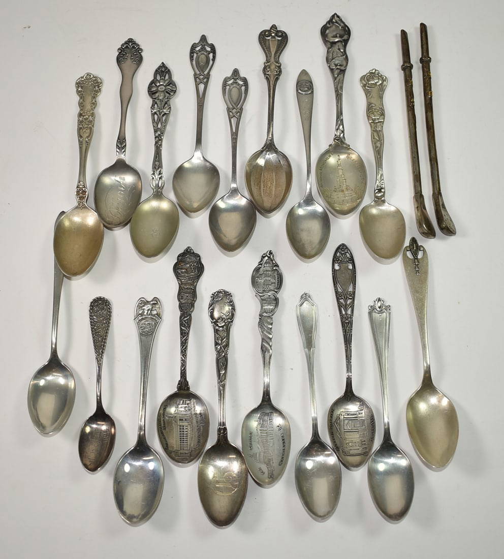 Lot Of 19 Sterling Spoons And 2 Salt Shakers 800 Silver Auction