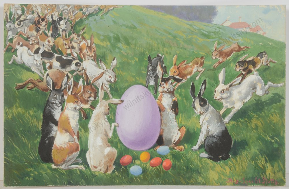 August Specht "easter Time", Watercolor, Early 20th Century