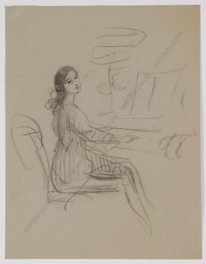 Adolf Pirsch (1858 1929) "young Pianist", Drawing, Early 20th Century