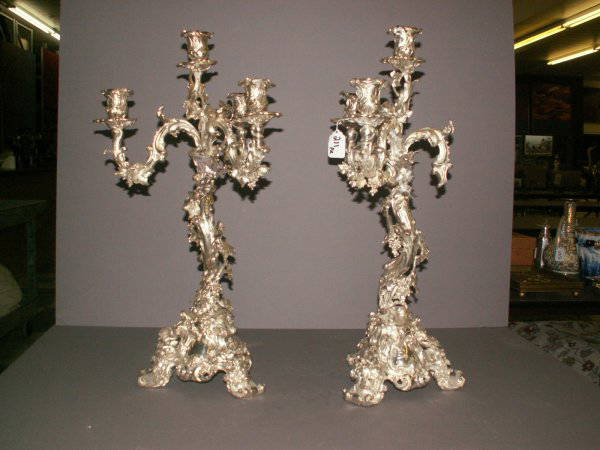 Fine English Rococo Style Silver Candleabra. Lond