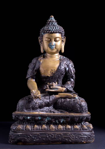 Bronze Sculpture "divinity With Lotus Flower"