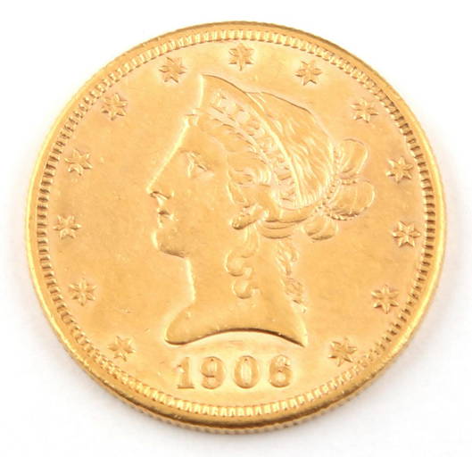 Us 1906 S Liberty Head $10 .900 Fine Gold Eagle Coin