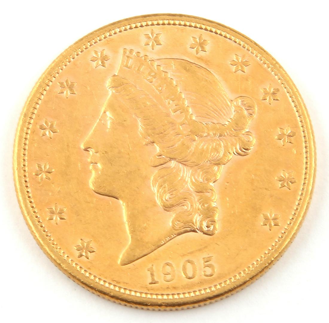 Us 1905 S Liberty Head Double Eagle $20 Gold Coin