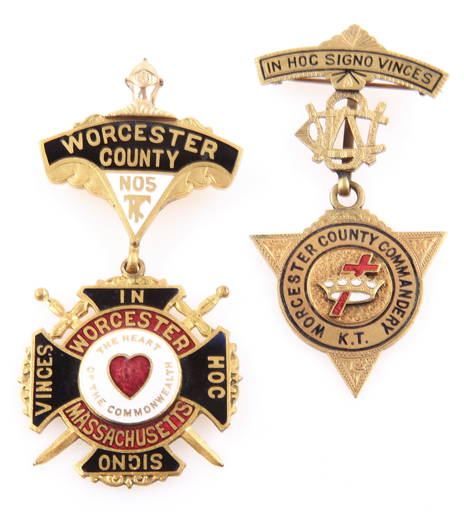 Knights Templar Worcester Commandery Badges Lot Of 2