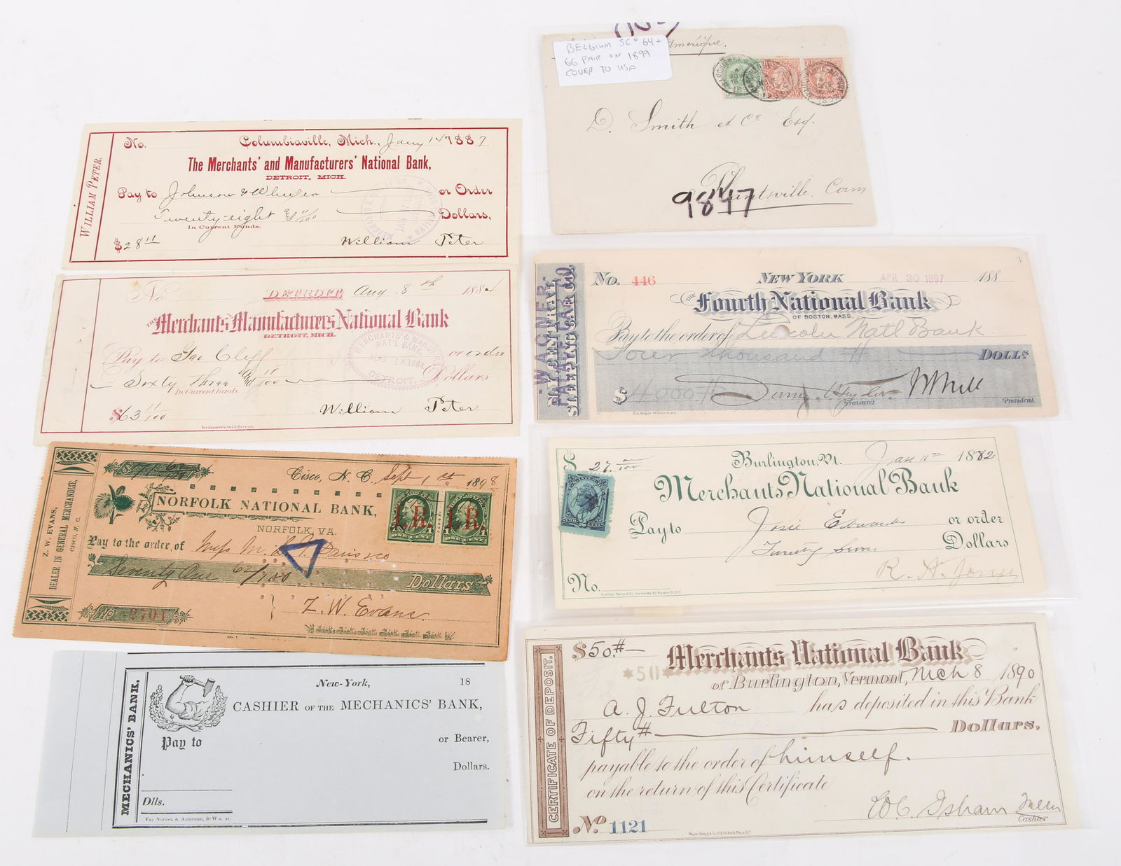 19th C. Ephemera Bank Receipts & Stamped Envelope