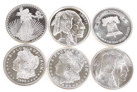 6 1 Oz 999 Fine Silver Buffalo Rounds