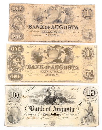 1800's $1 $10 Georgia Bank Of Augusta Remainder Notes