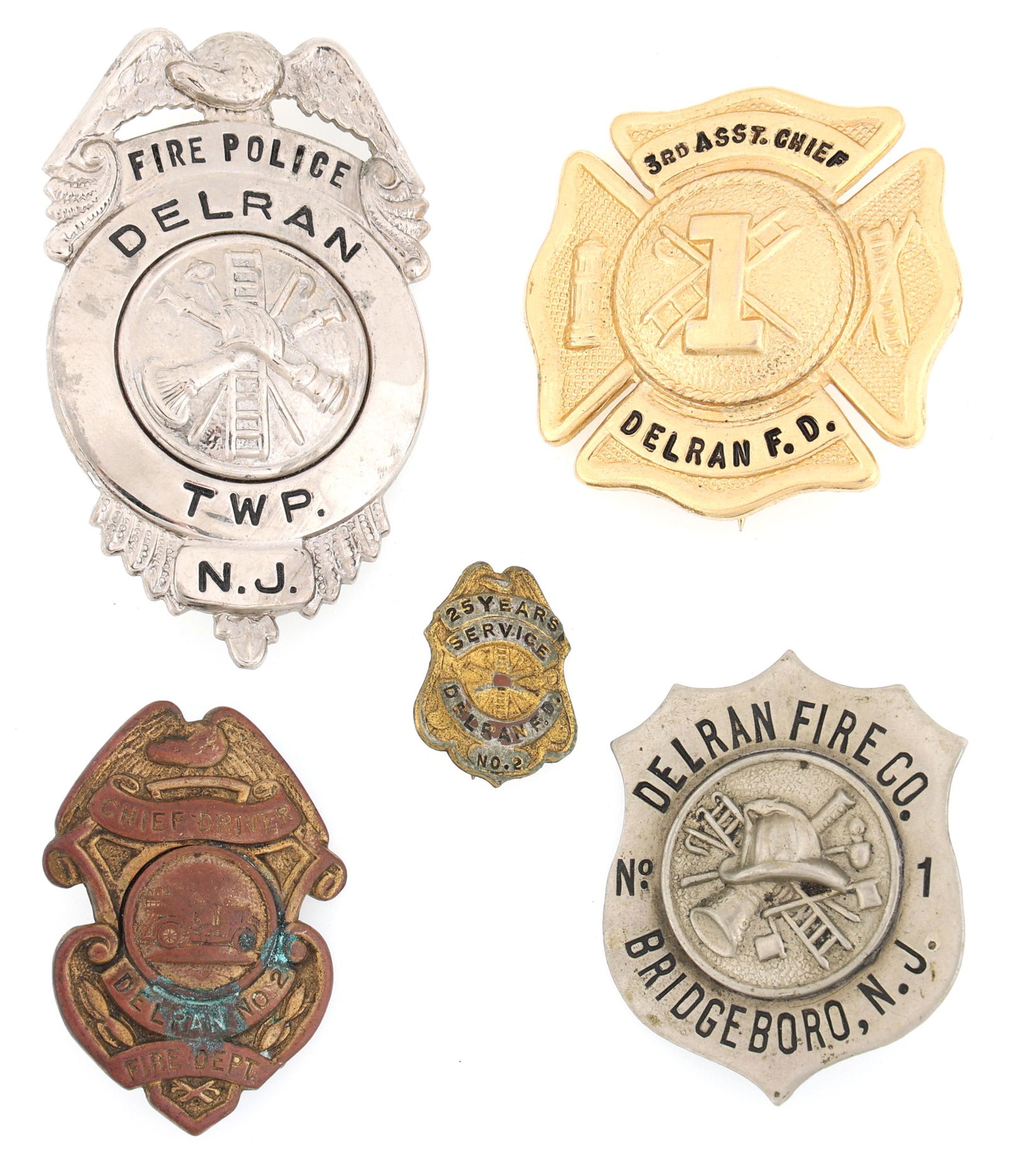 Delran New Jersey Fire Department Badges Lot Of Five