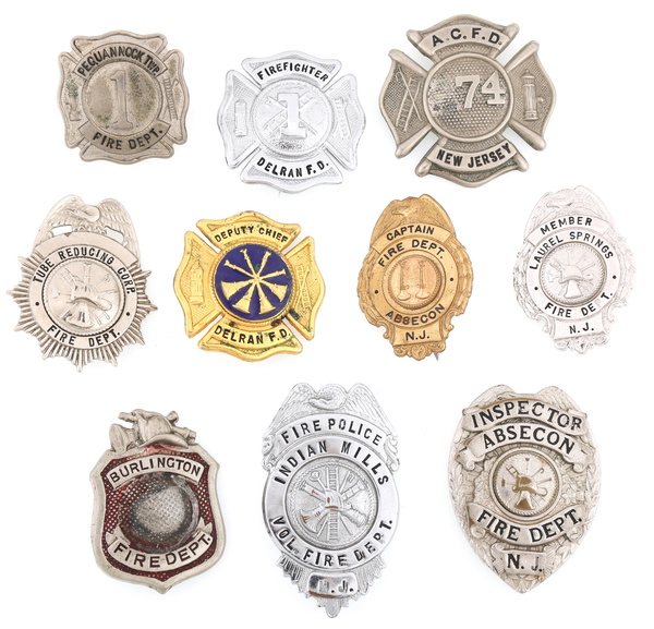 New Jersey Fire Department Badges Lot Of 10