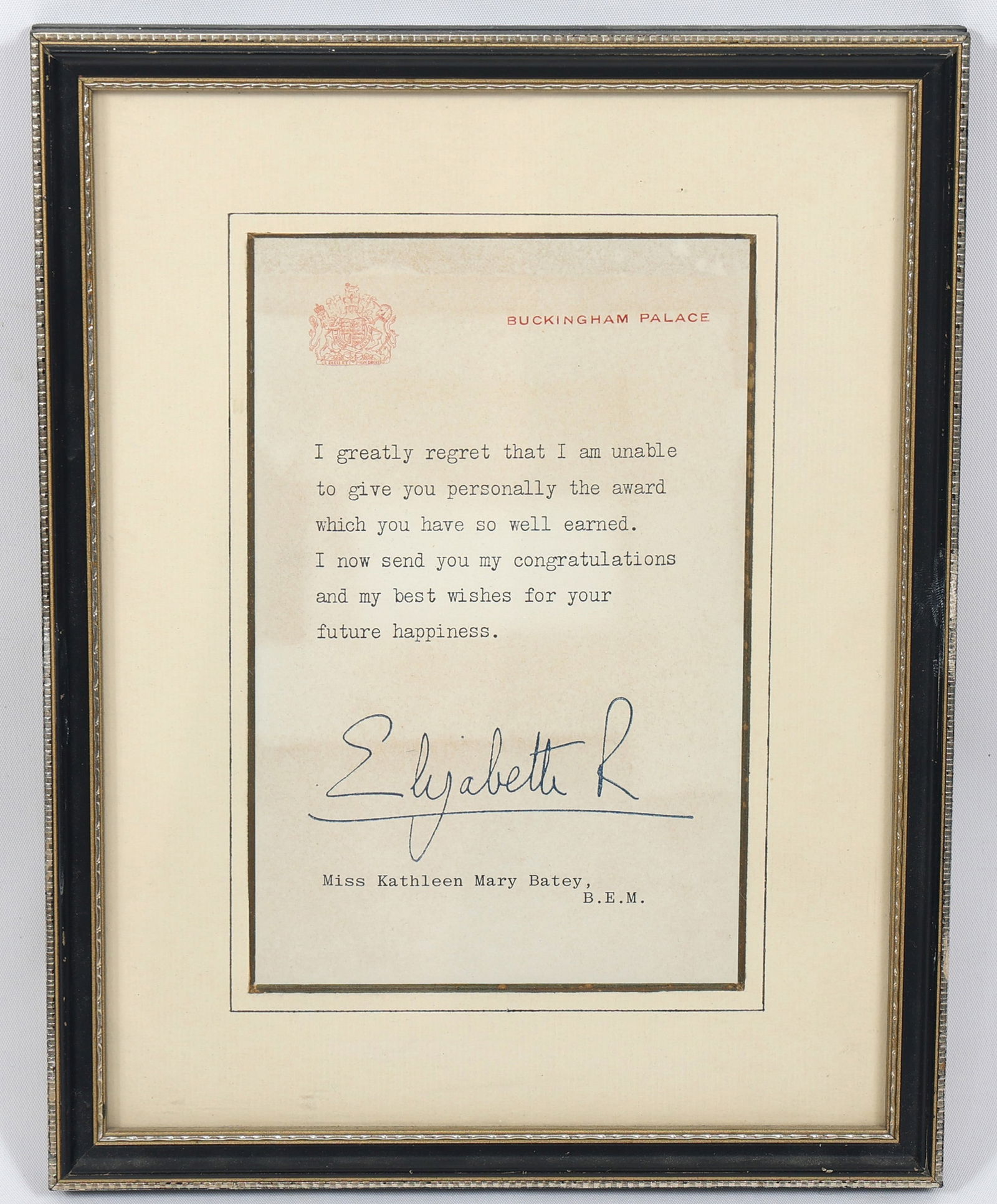 Hrh Queen Elizabeth Ii Buckingham Palace Signed Letter Auction