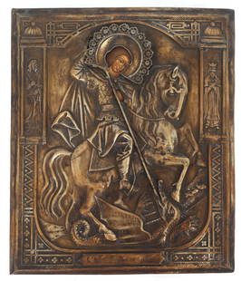 Signed & Dated Greek Icon, Saint George Auction