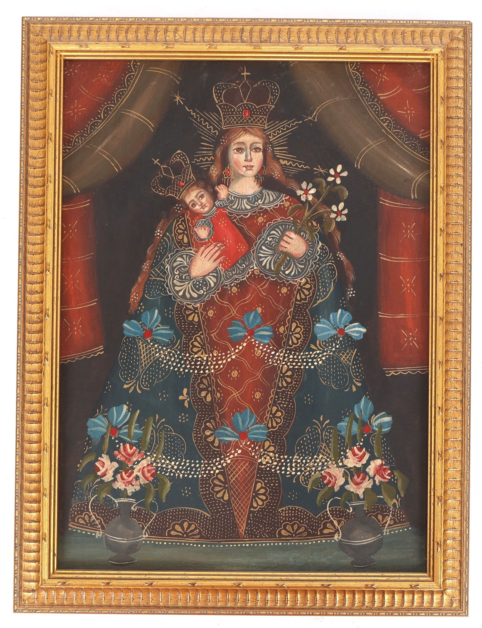 Cuzco Style Oil On Board Our Lady Of Rosary Painting Auction