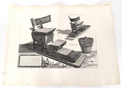 F. Piranesi Etching Profilo D'una Sedia Curule Di Marmo 1778