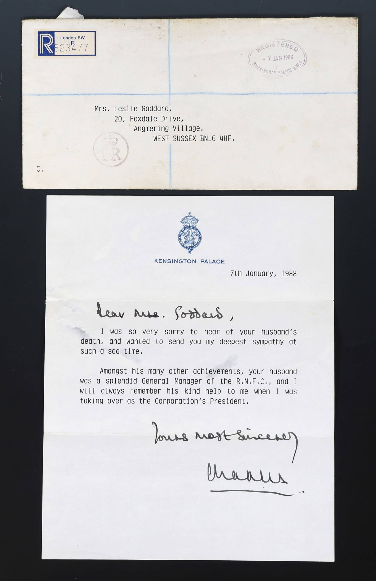 1987 King Charles Iii Autographed Typed Letter Auction