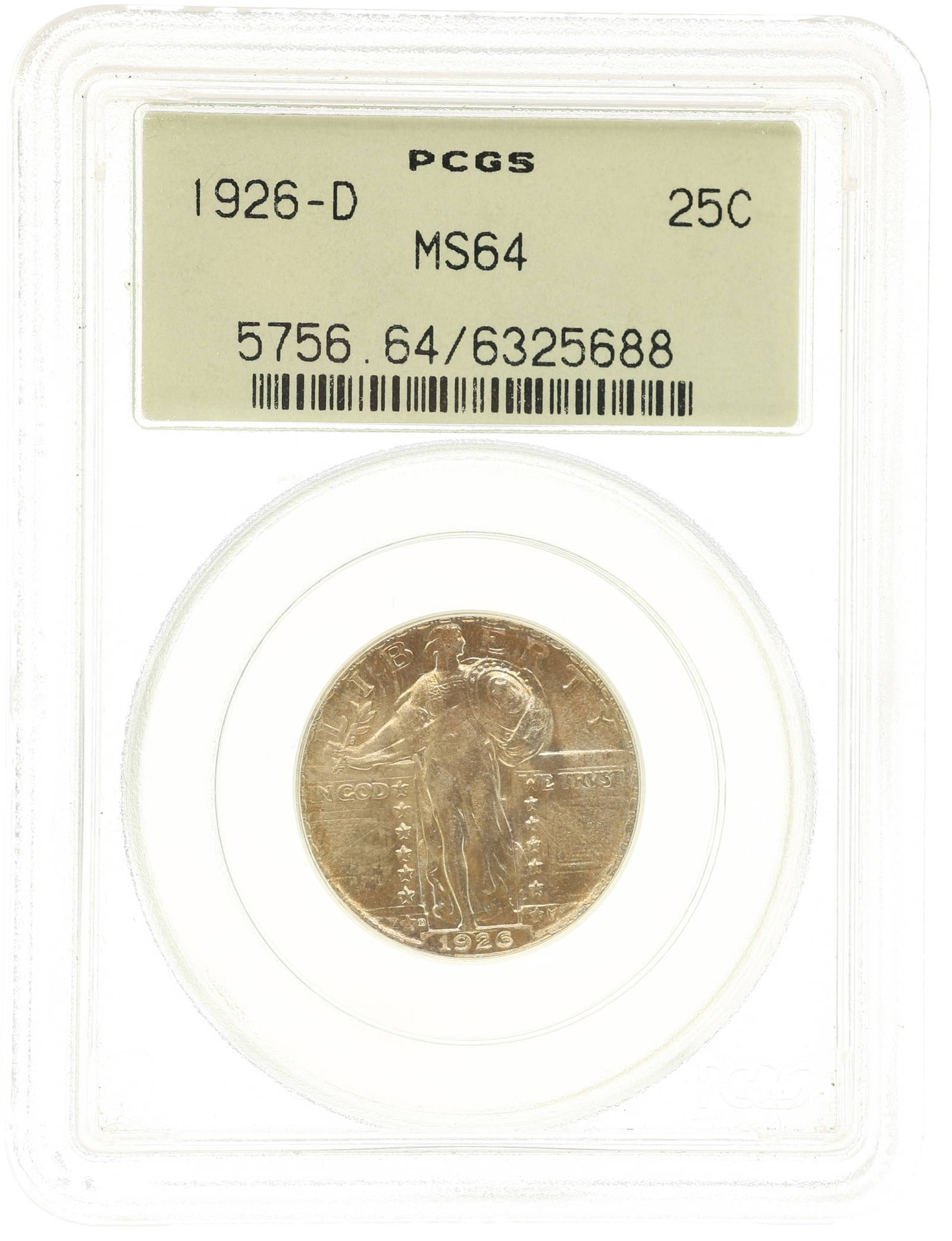 1926-d Us Standing Liberty 25c Silver Coin Pcgs Ms64 Auction