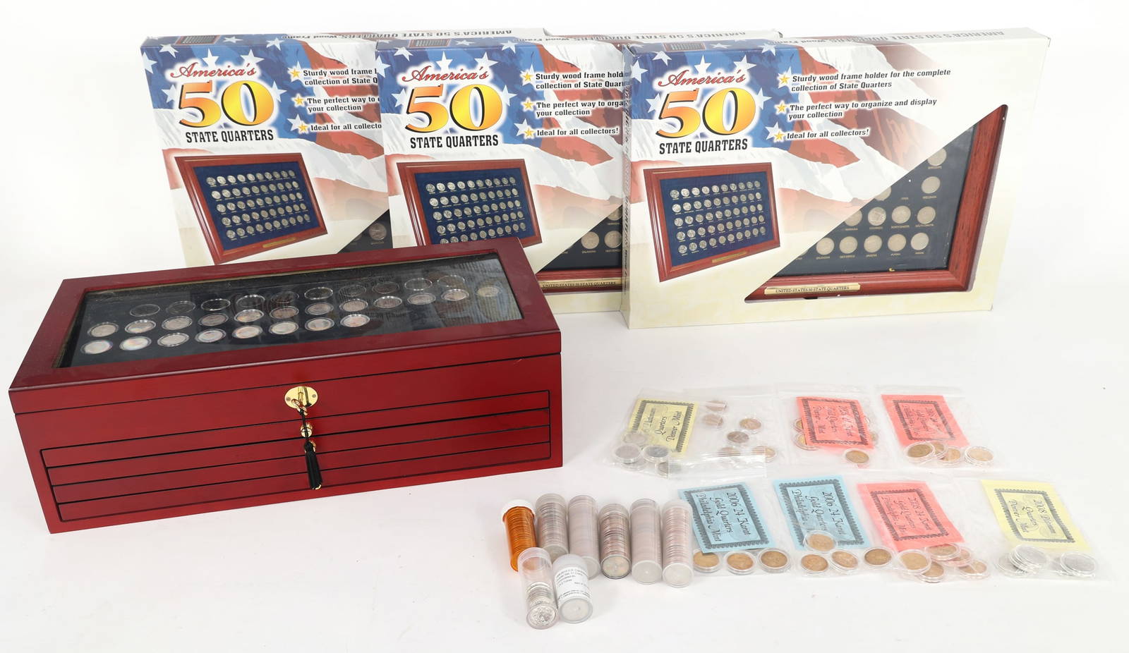 Us Statehood Commem. Quarters, Display Chest & Frames Auction