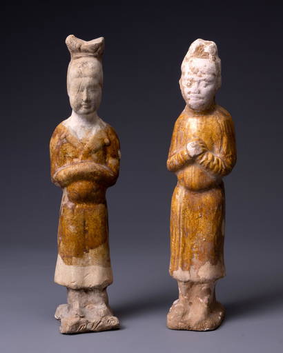 Two Chinese Straw Glazed Pottery Figures Of Attendants, Tang Dynasty ...