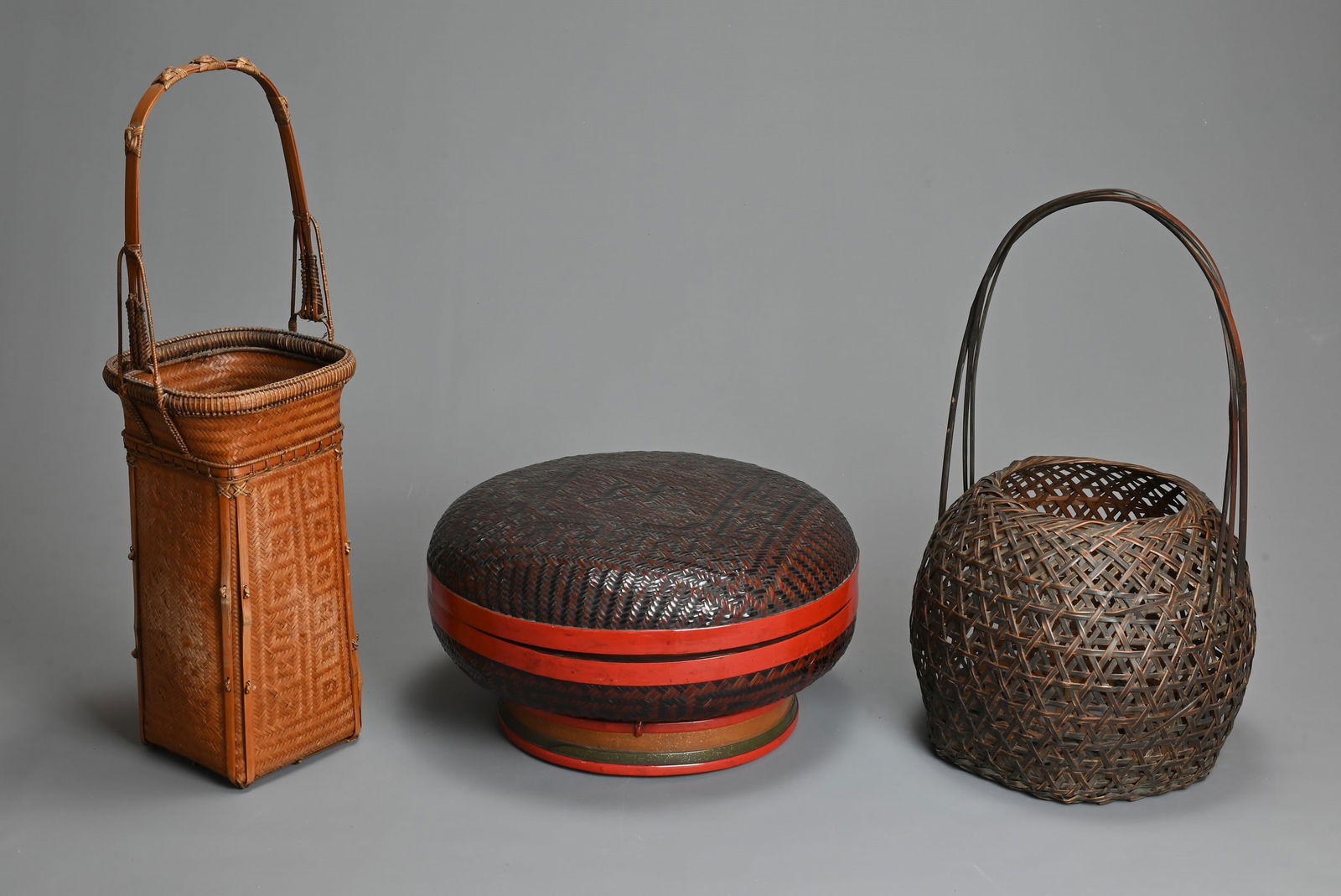 A Collection Of Chinese And Japanese Wicker Baskets. Including: A ...