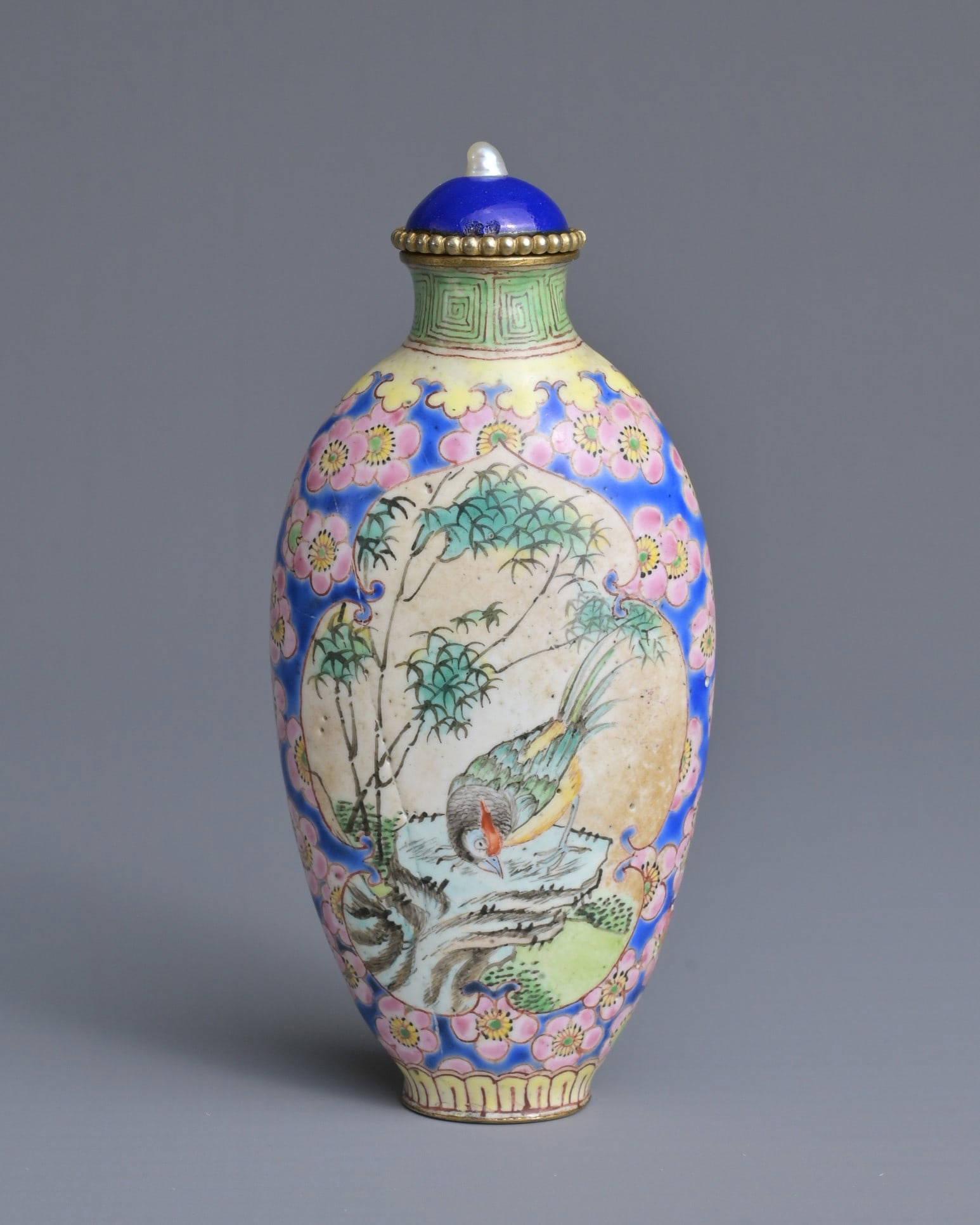 A Chinese Painted Enamel Snuff Bottle, Qing Dynasty. Tall Ovoid Form ...