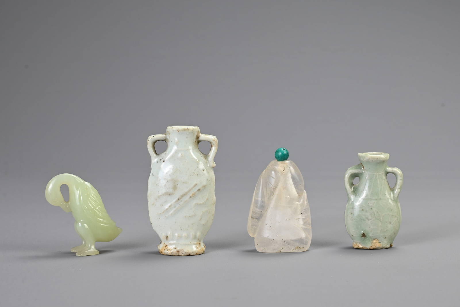A Group Of Chinese Miniature Bottles And Serpentine Goose, 19th Century ...
