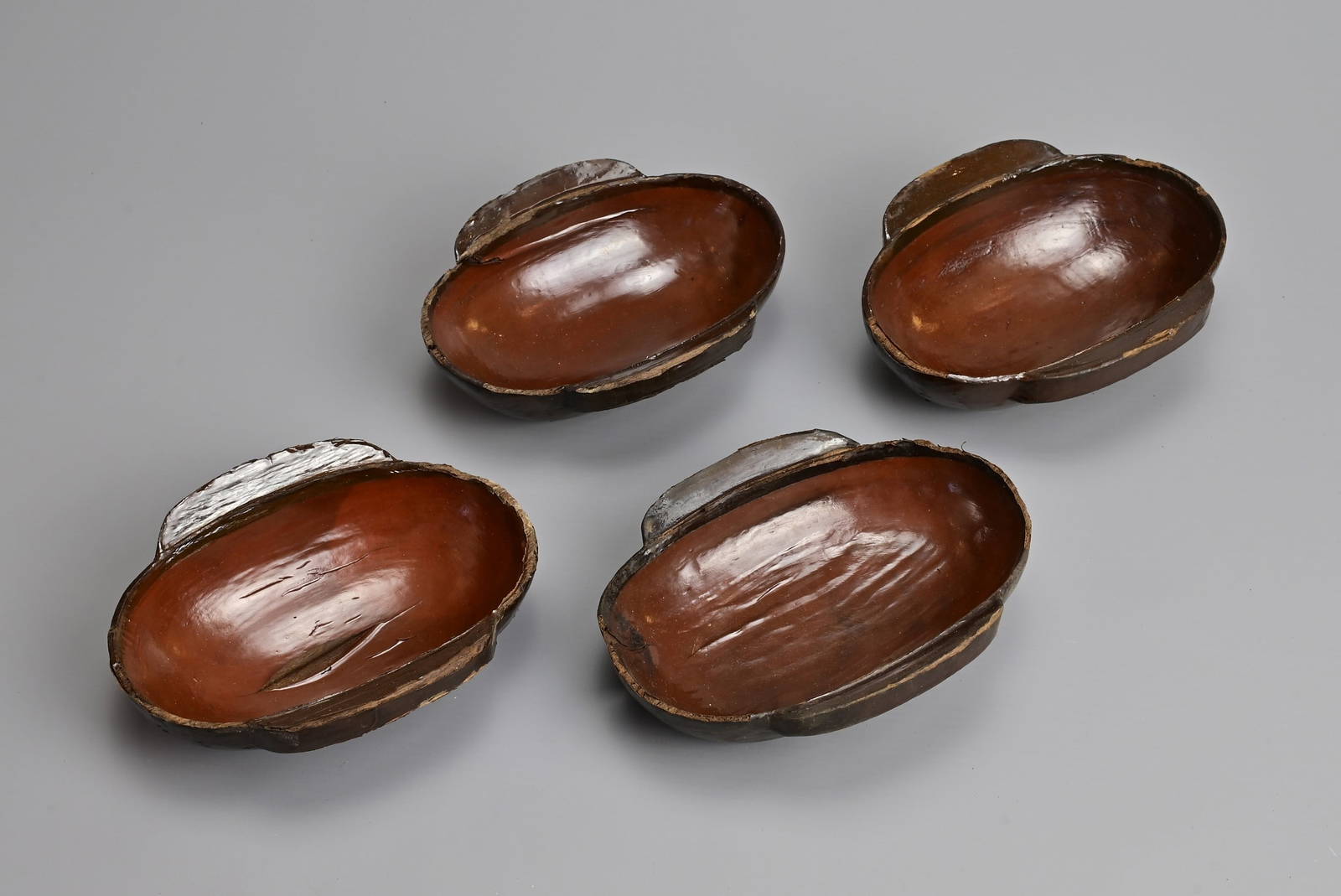 A Group Of Four Chinese Brown Lacquer Ear Cups, Western Han Dynasty ...