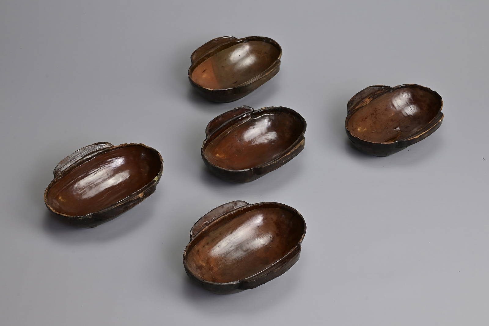 A Group Of Five Chinese Brown Lacquer Ear Cups, Western Han Dynasty ...