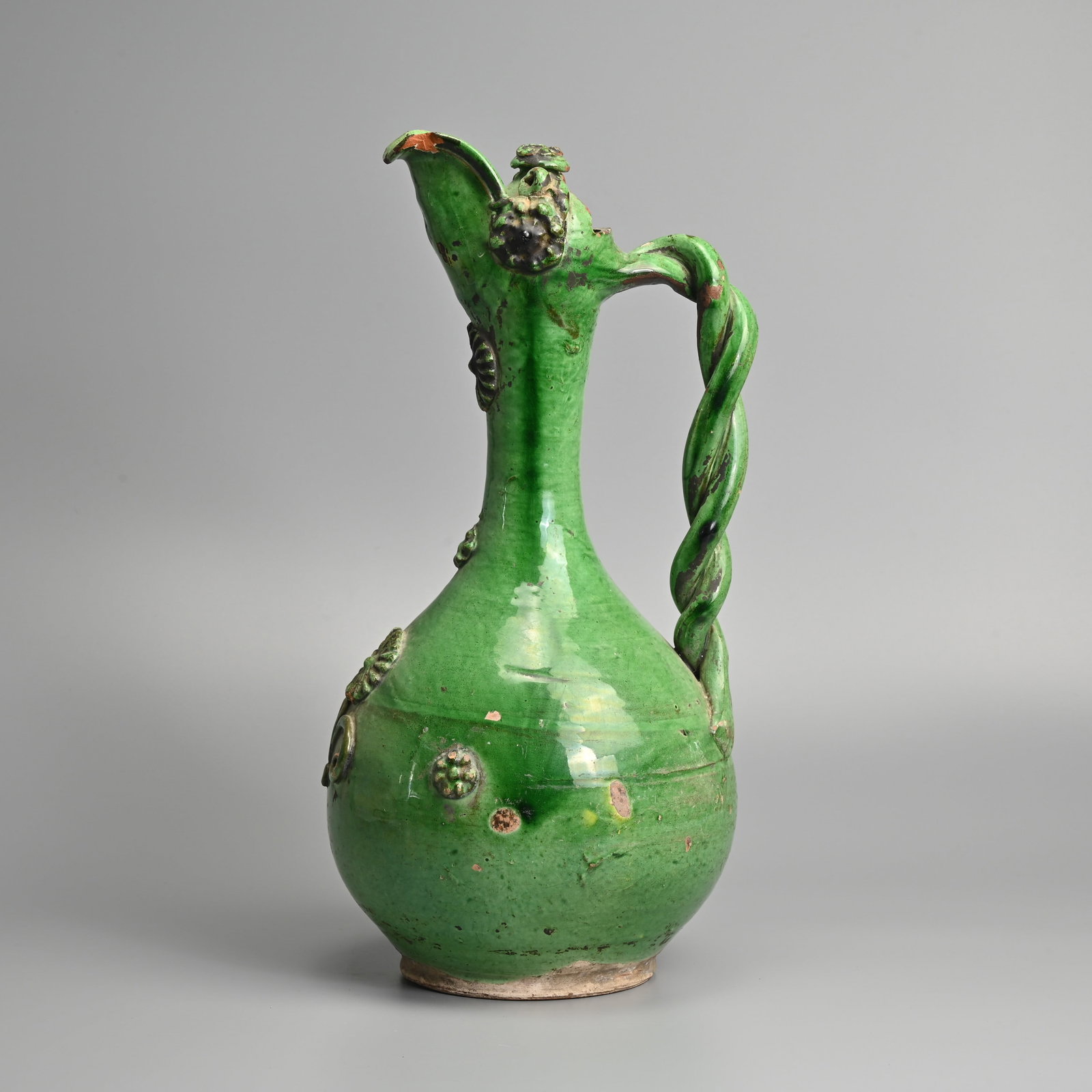 A Large Cannakale (turkish) Pottery Green-ground Baluster Ewer, Late ...