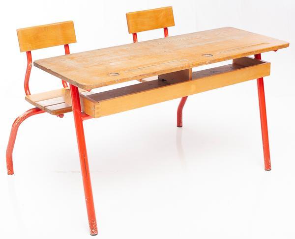 Vintage Double Seat Oak Student Desk