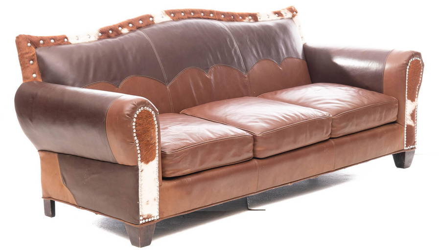 Ranch Style Leather And Cowhide Sofa