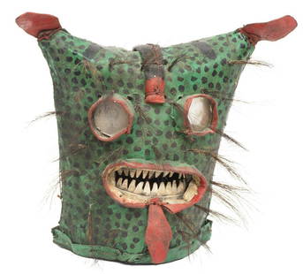 Mexican Folk Art Jaguar Mask With Porcupine Quills