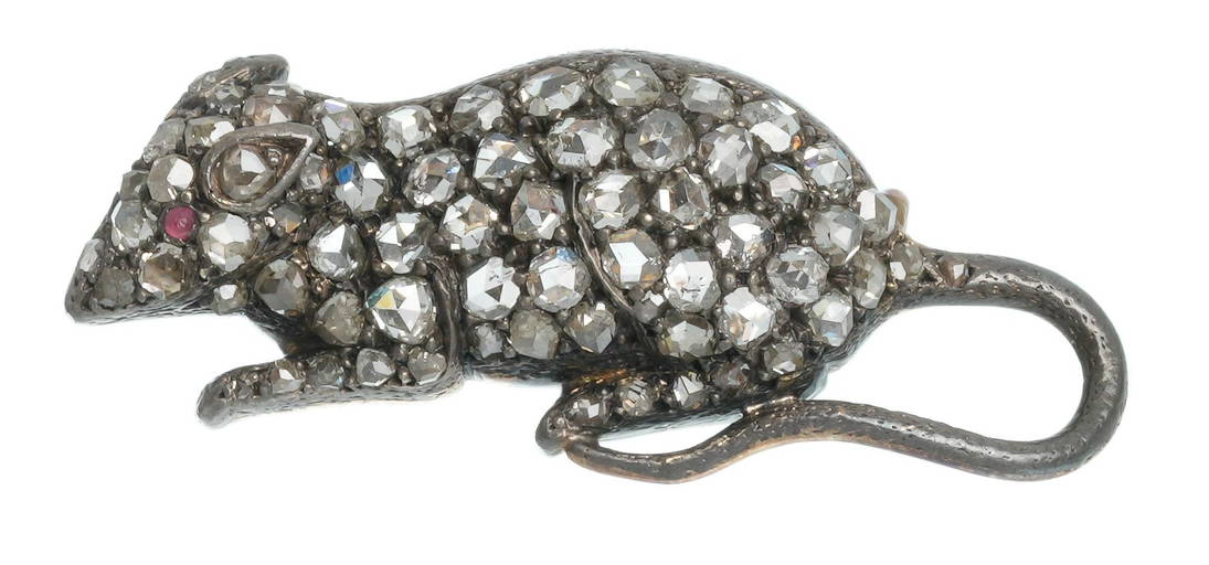 Antique 1ctw Pave Mine Diamond 14k Gold Mouse Pin