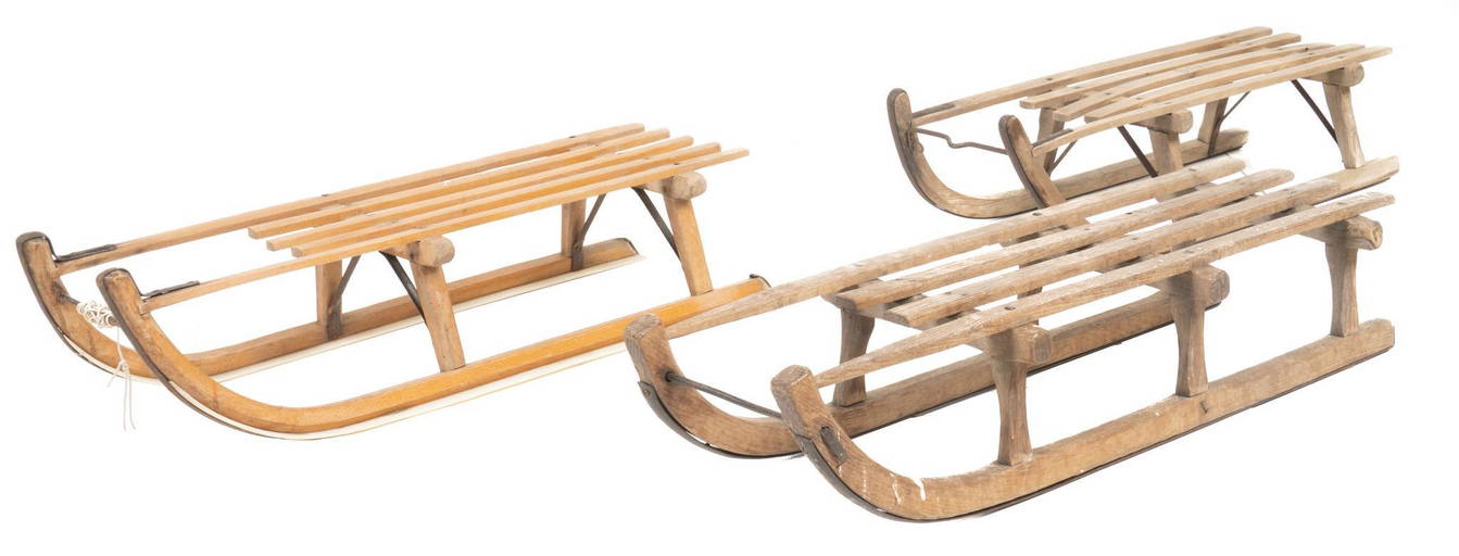 Set Of (3) Vintage Wooden Sleds
