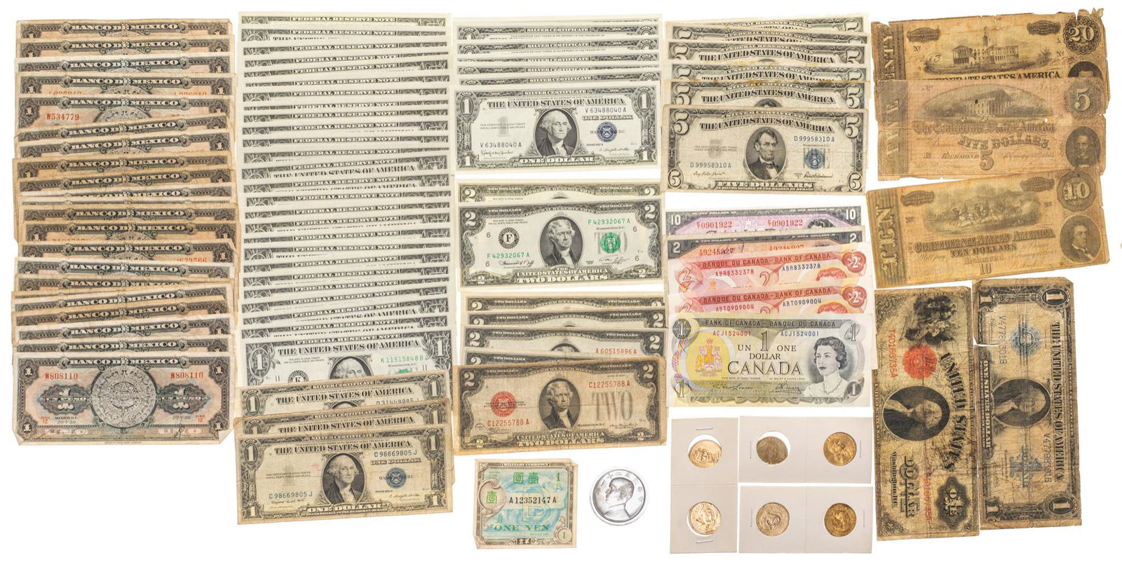 Mixed Us And Foreign Paper Currency