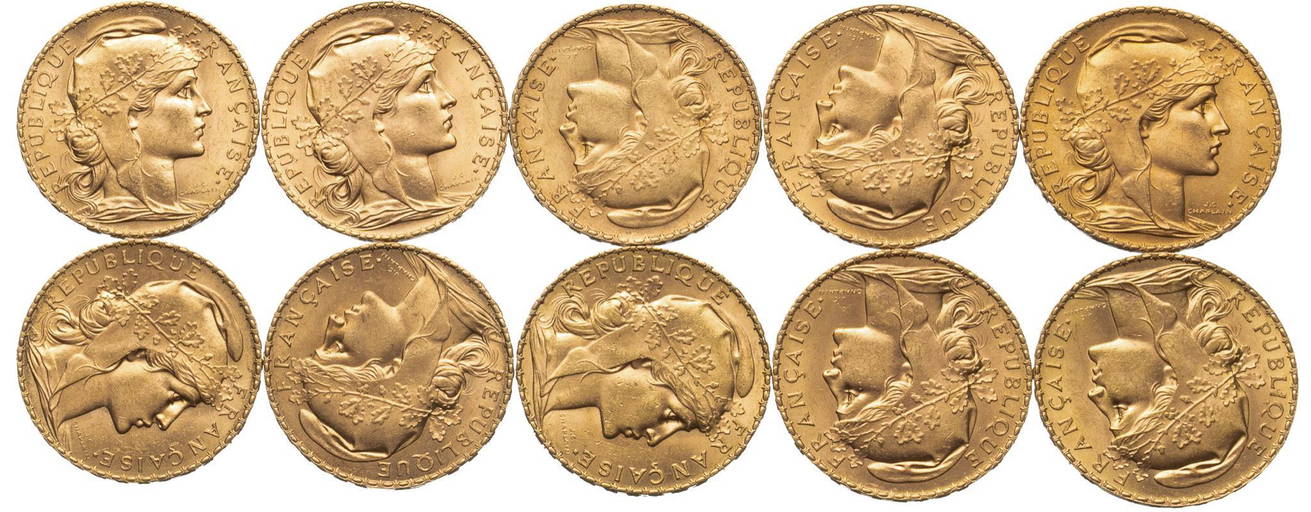 (10) Gold French 20 Franc coins - Aug 20, 2022 | Vogt Auction Texas in TX