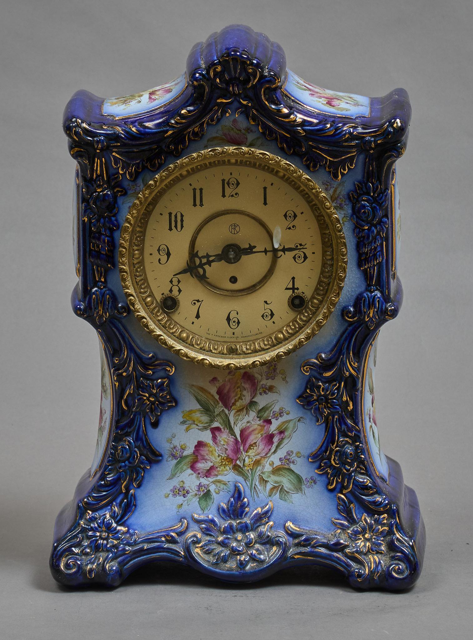 F. Kroeber Clock Co. Porcelain Mantel Clock