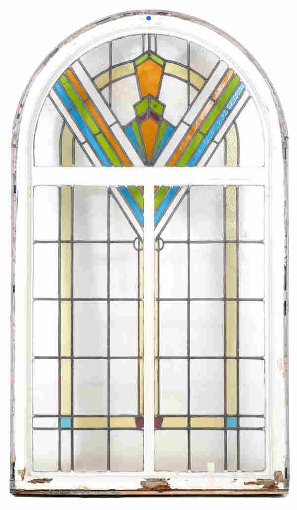 Stained Glass Arched Window, Art Deco Motif (#0230) on Jan 01, 2023 ...