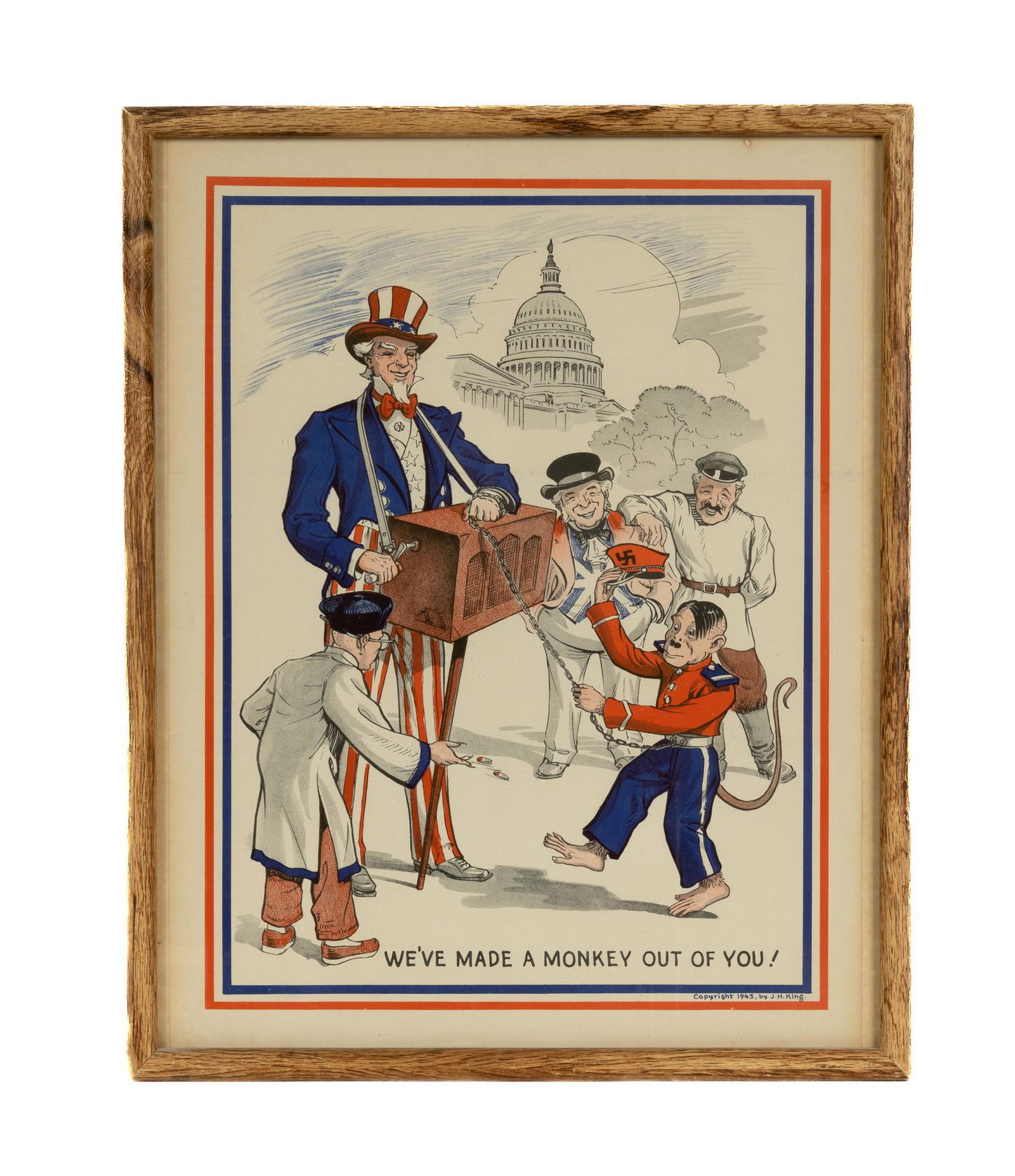 WWII Uncle Sam & Hitler Monkey Propaganda Poster By J.H. King - Mar 25 ...