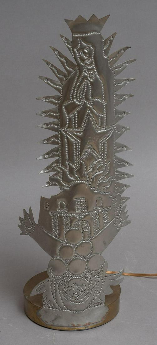 Isaac Maxwell, (1939 1998, Texas) Tin Lamp, Virgen De Guadalupe