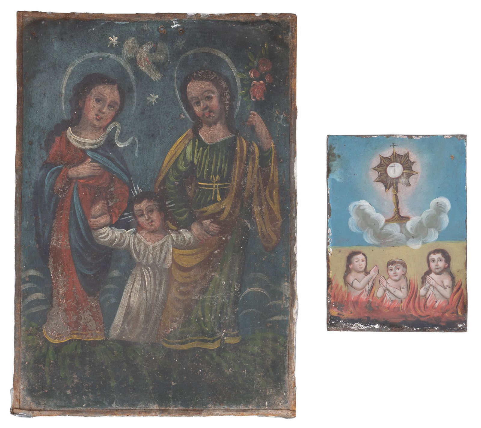 (2) Mexican Retablos, La Sagrada Familia And El Santisimo Sacramento