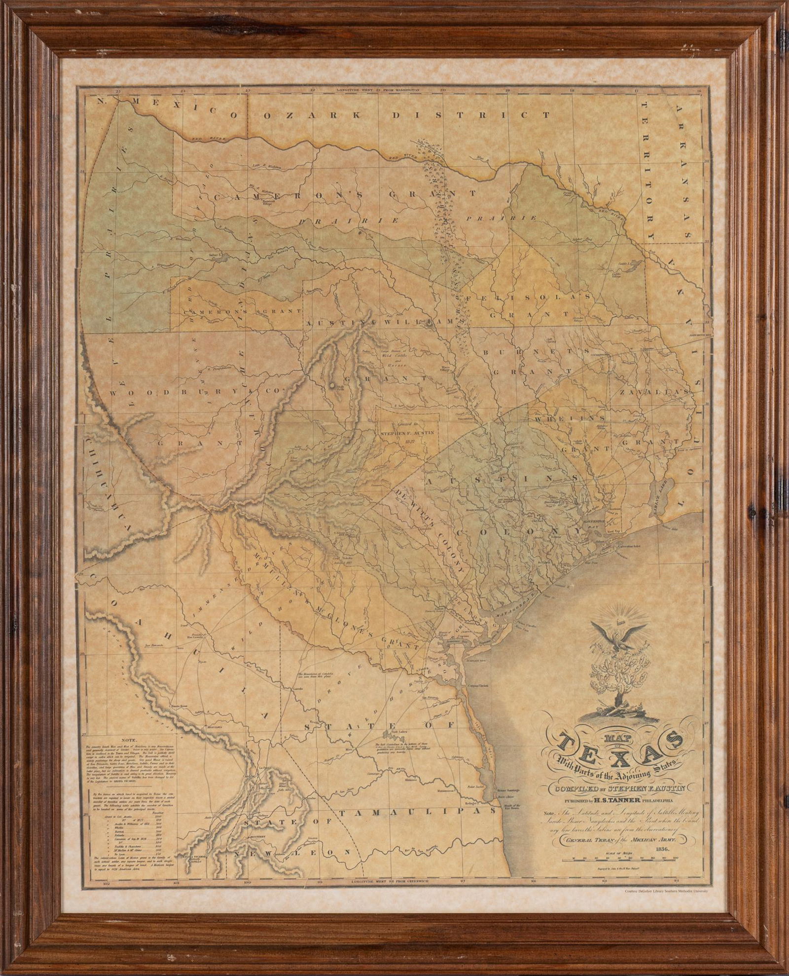 Stephen F. Austin (1793 1836), Map Of Texas With Parts Of Adjoining States
