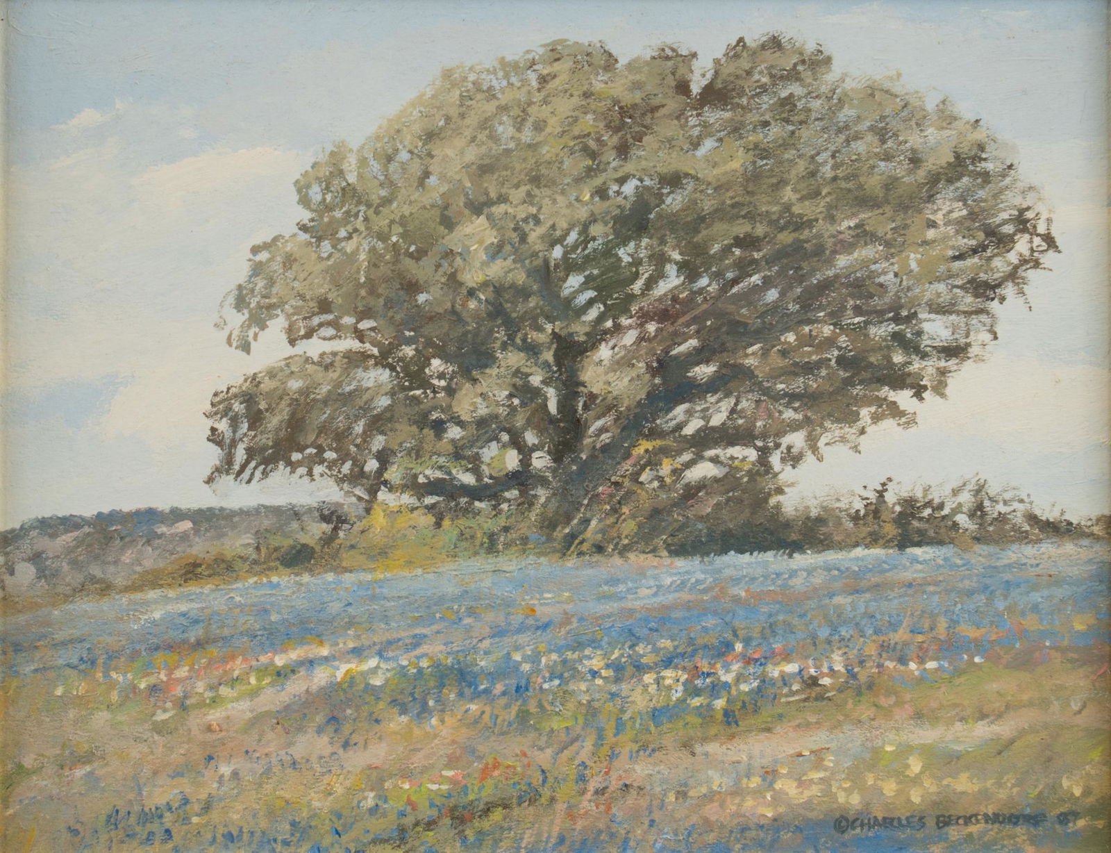 Charles Beckendorf, Bluebonnets And Oak Tree, 1987