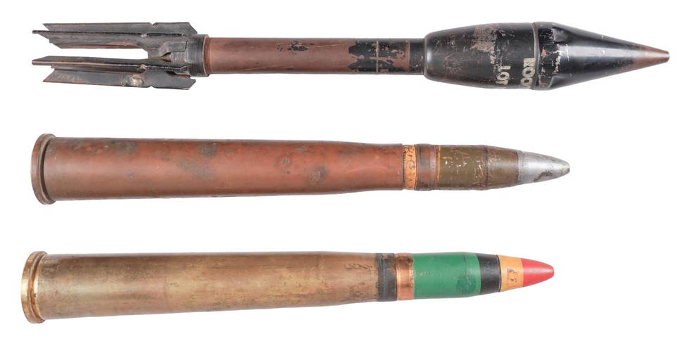 Two Us Wwii 40mm Bofors Rounds & M1 Bazooka Rocket