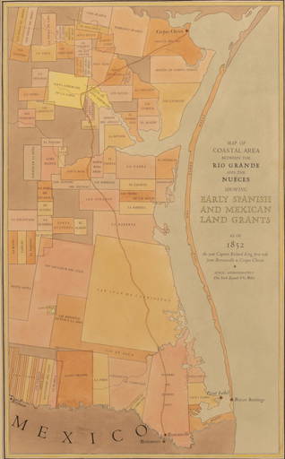 Framed Map Of Spanish & Mexican Land Grants For King Ranch