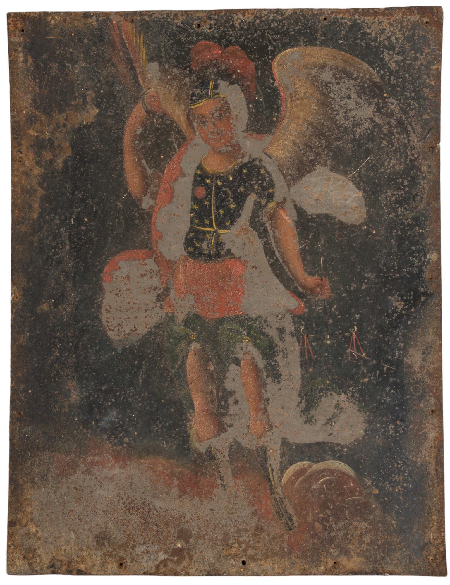 19th C. Mexican Retablo, Archangel San Rafael Auction