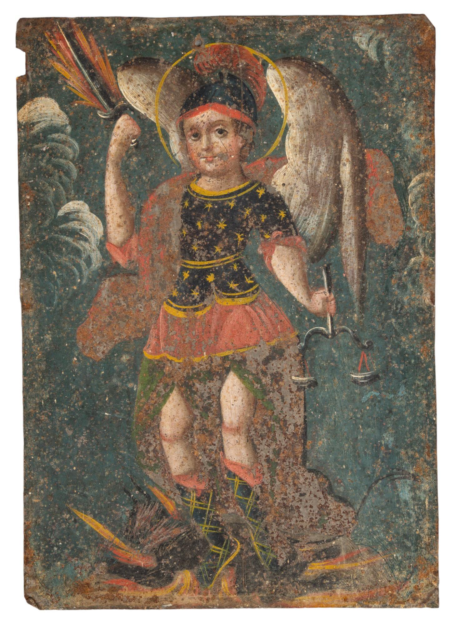 19th C. Mexican Retablo, Archangel San Raphael Auction